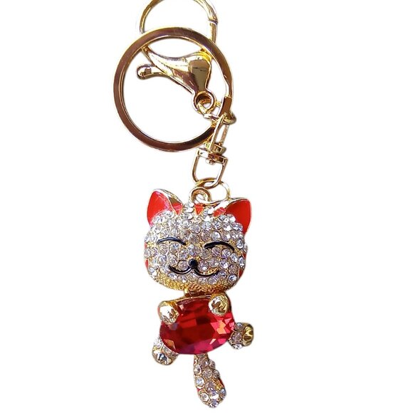 Bags | Rhinestone Red Golden Bag Charm Keychain | Poshmark
